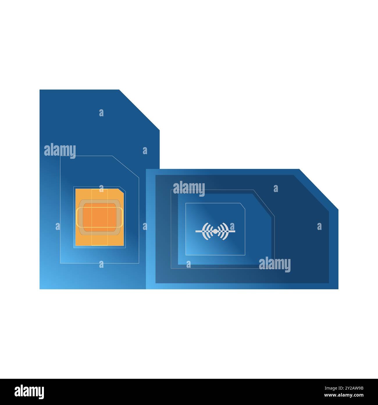 Illustration of a Blue SIM card showing both the front and back sides ...
