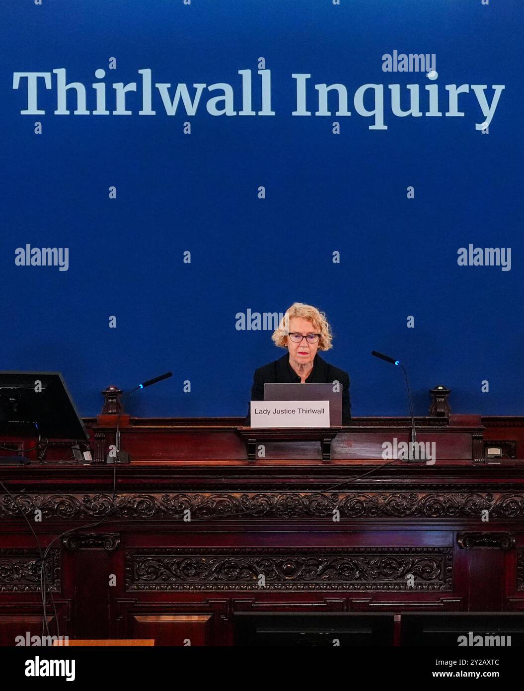 Chair of the inquiry Lady Justice Thirlwall at Liverpool Town Hall ...