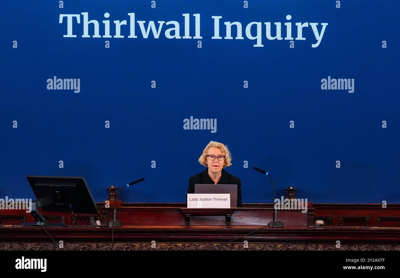 Chair of the inquiry Lady Justice Thirlwall at Liverpool Town Hall ...
