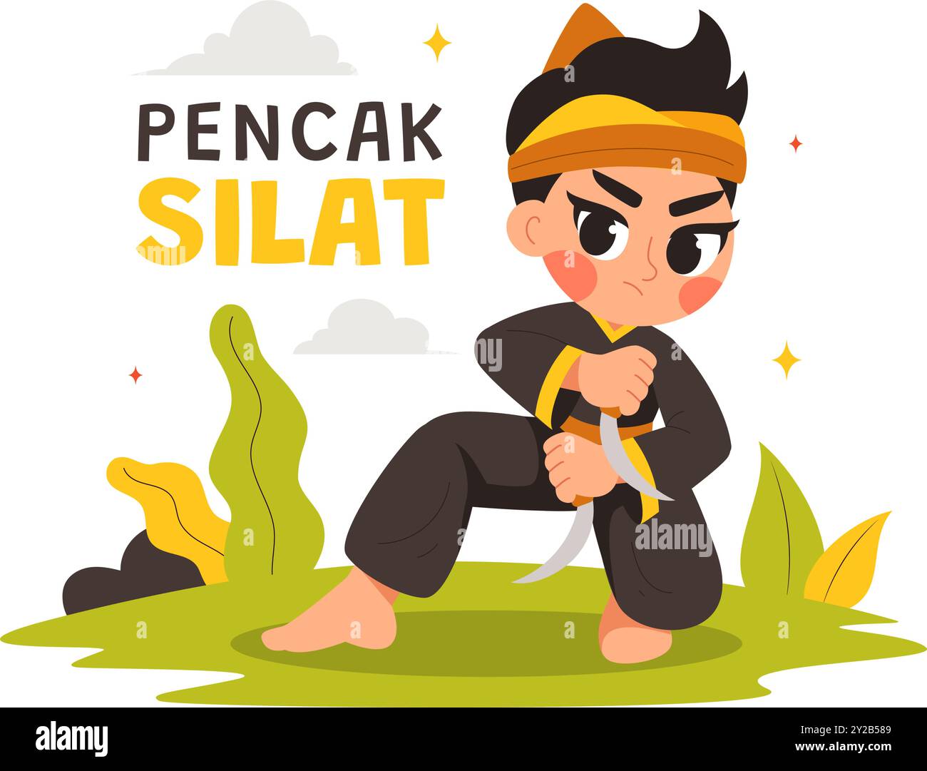 Pencak Silat Sport Vector Illustration featuring Martial Artists Posing ...