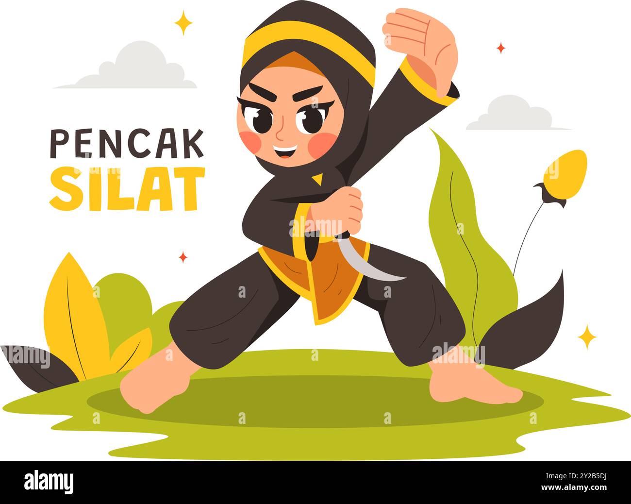 Pencak Silat Sport Vector Illustration featuring Martial Artists Posing ...