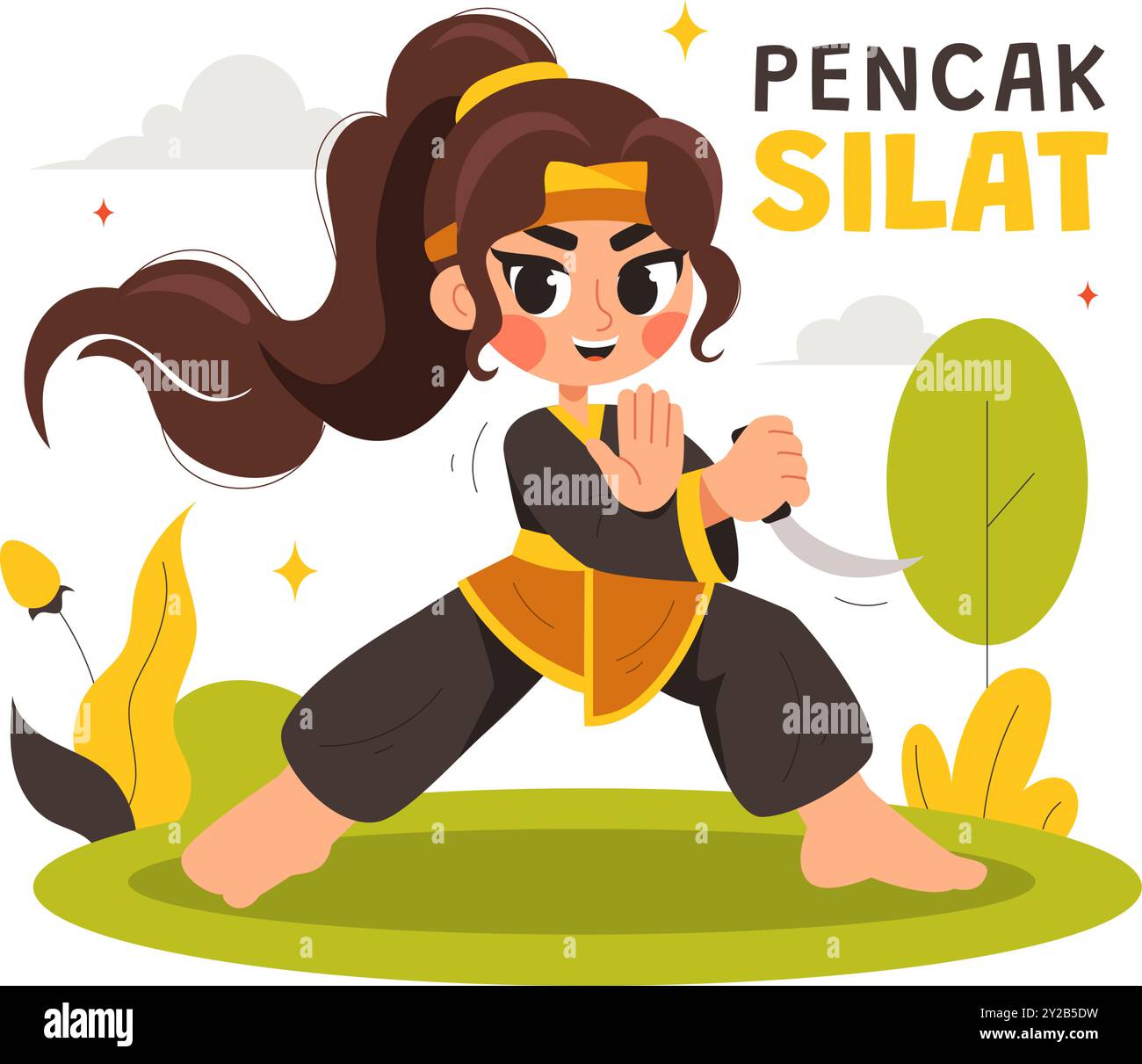 Pencak Silat Sport Vector Illustration featuring Martial Artists Posing ...