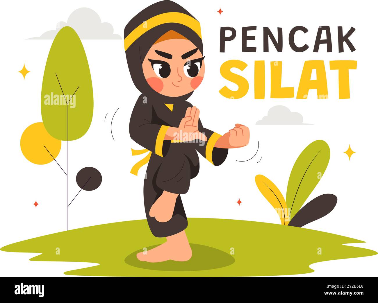 Pencak Silat Sport Vector Illustration featuring Martial Artists Posing ...