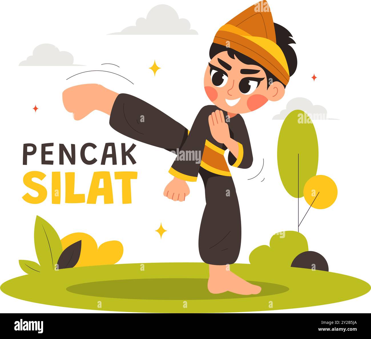 Pencak Silat Sport Vector Illustration featuring Martial Artists Posing ...