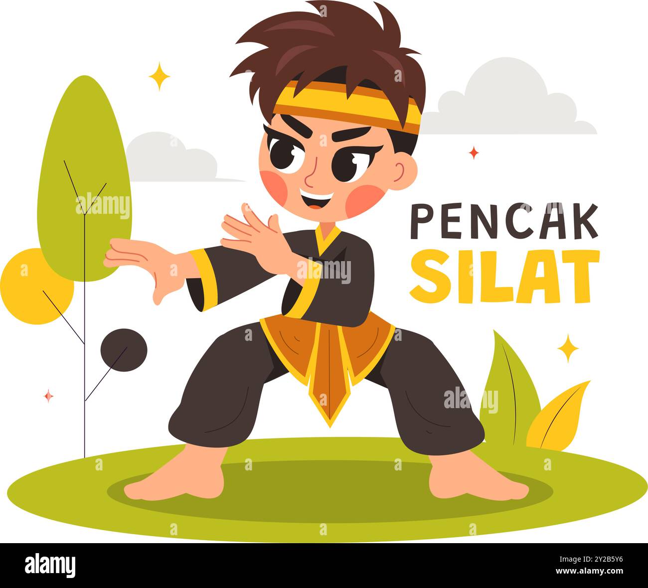Pencak Silat Sport Vector Illustration featuring Martial Artists Posing ...