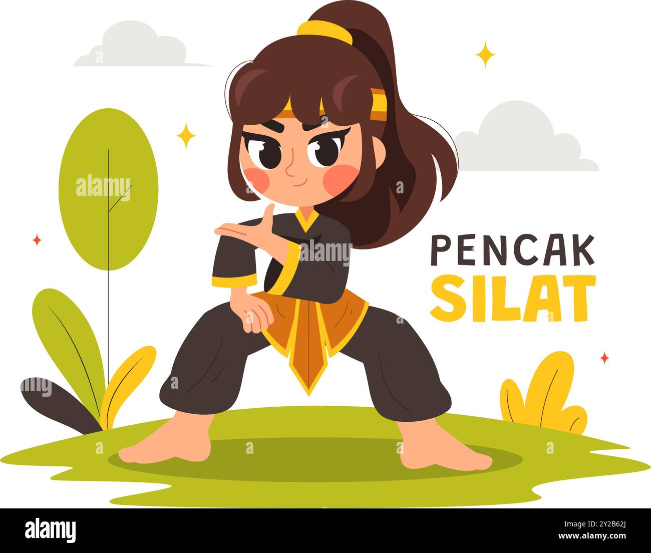 Pencak Silat Sport Vector Illustration featuring Martial Artists Posing ...