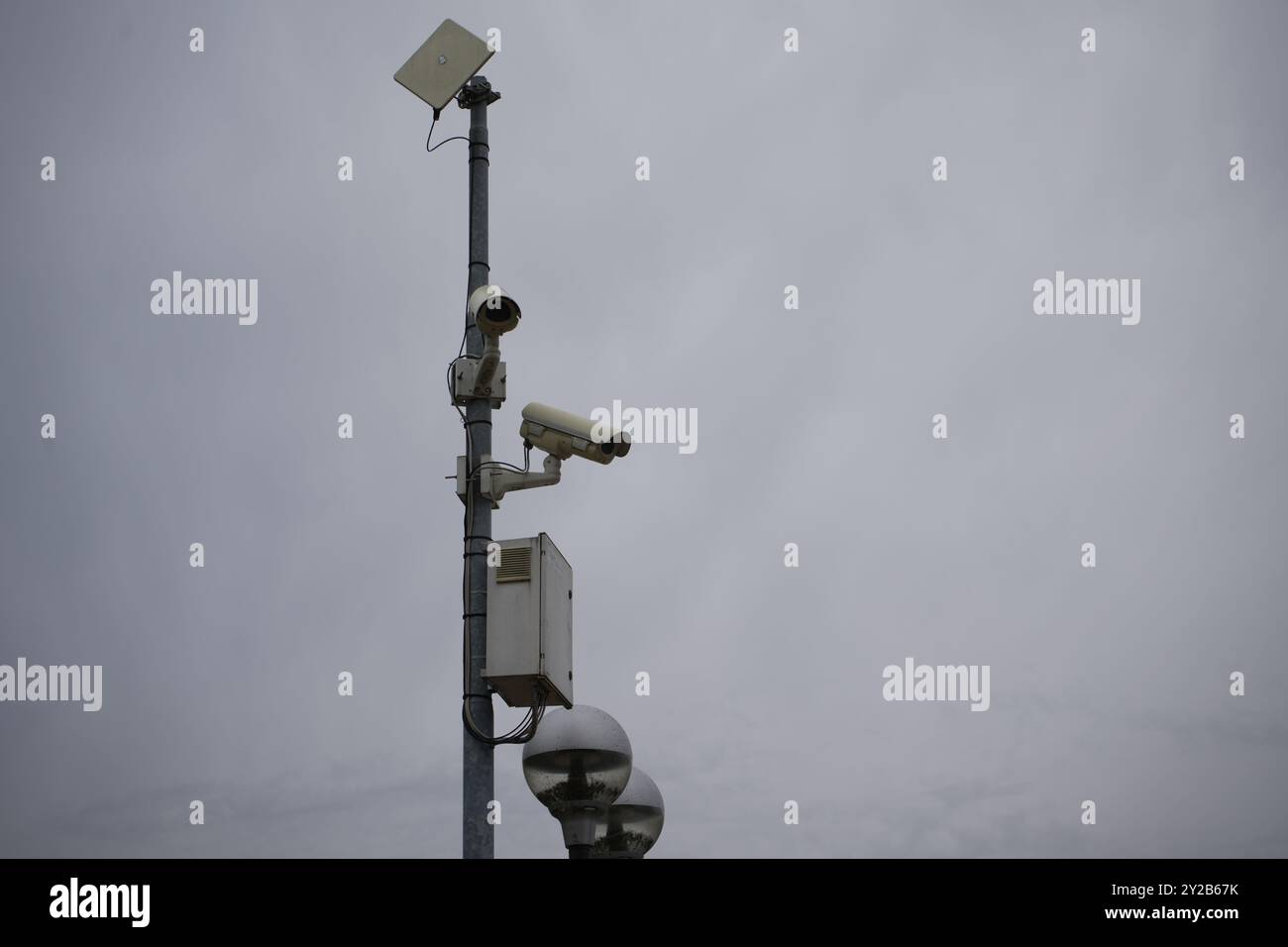 Surveillance cameras with cloudy background Stock Photo - Alamy
