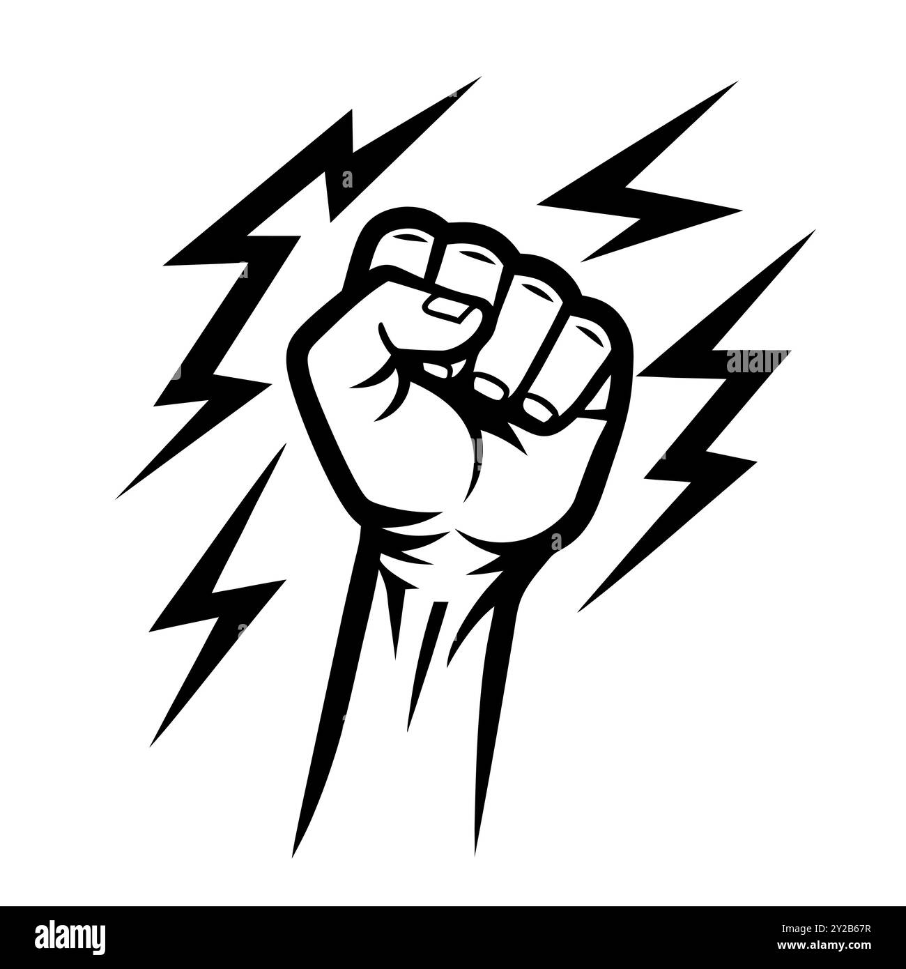 Protest fist with lightning. People protesting for human rights ...