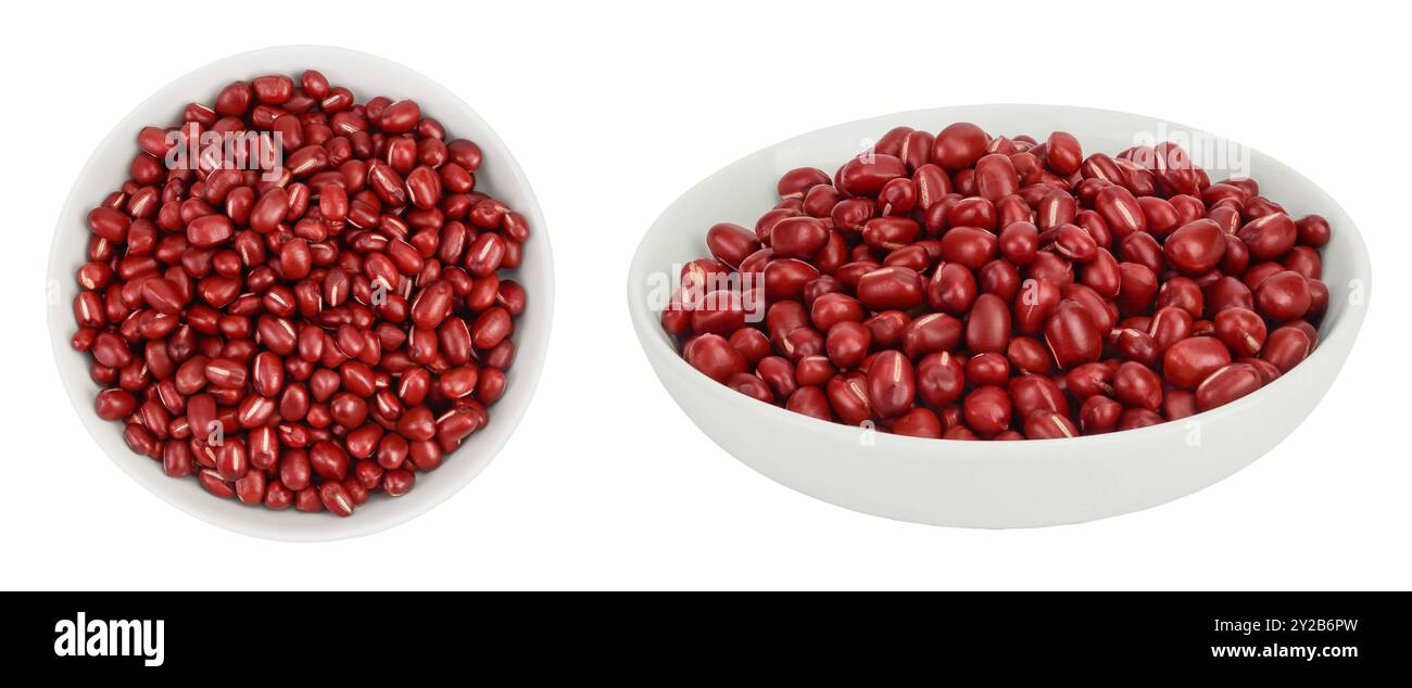 Red adzuki beans in ceramic bowl isolated on white background. Top view ...