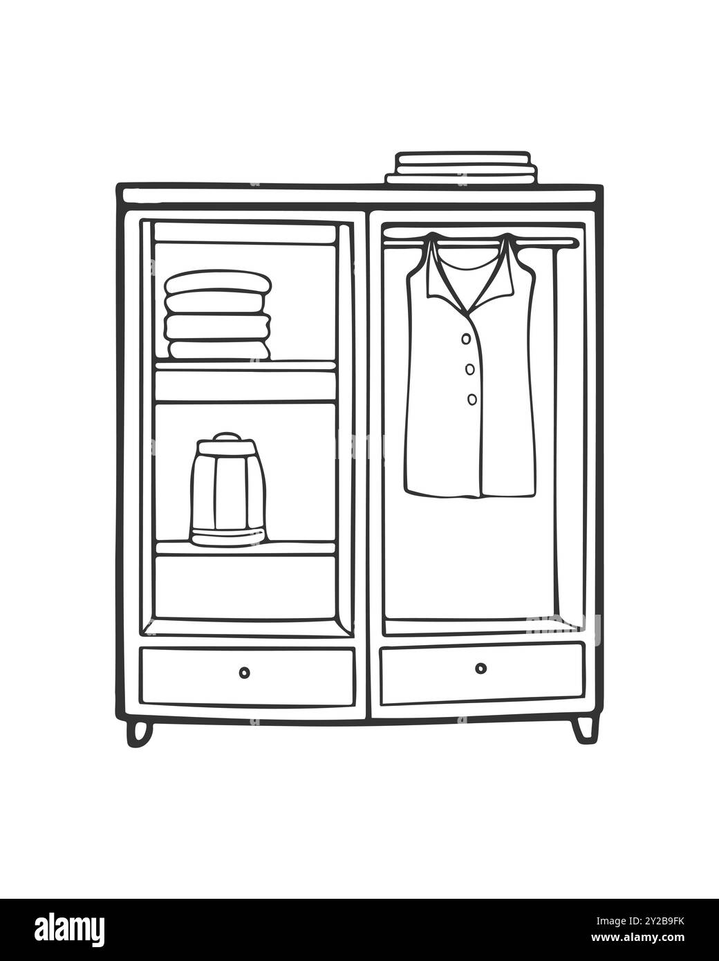 Wardrobe outline line drawing, simple drawing of closet with shelves ...