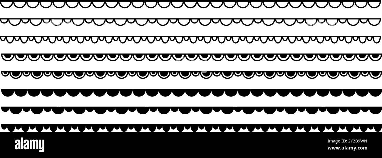 Scalloped edge seamless strokes set. Simple scalloped border. Fabric ...
