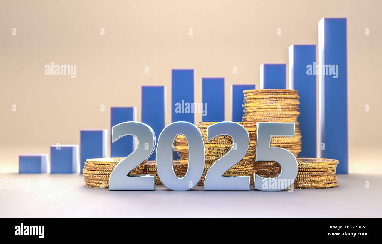2025 Economic Outlook with Gold Coin Stacks 3D Illustration, Future ...