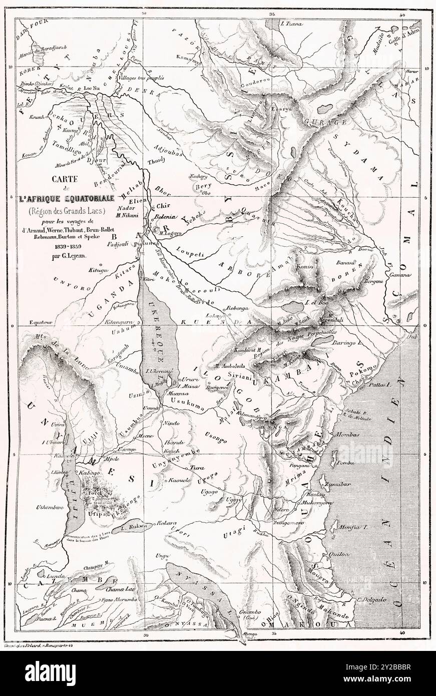Map of equatorial Africa, region of the great lakes. From Le Tour du ...
