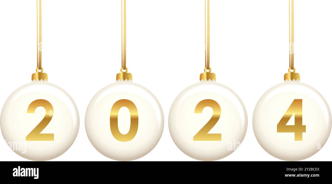 golden colored christmas balls 2024 isolated vector illustration Stock ...