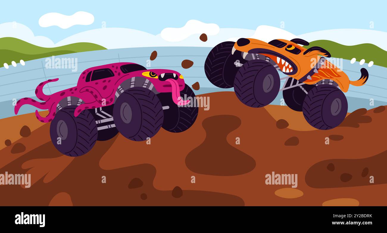 Monster trucks show. Extreme overcoming of obstacles. Battle of ...