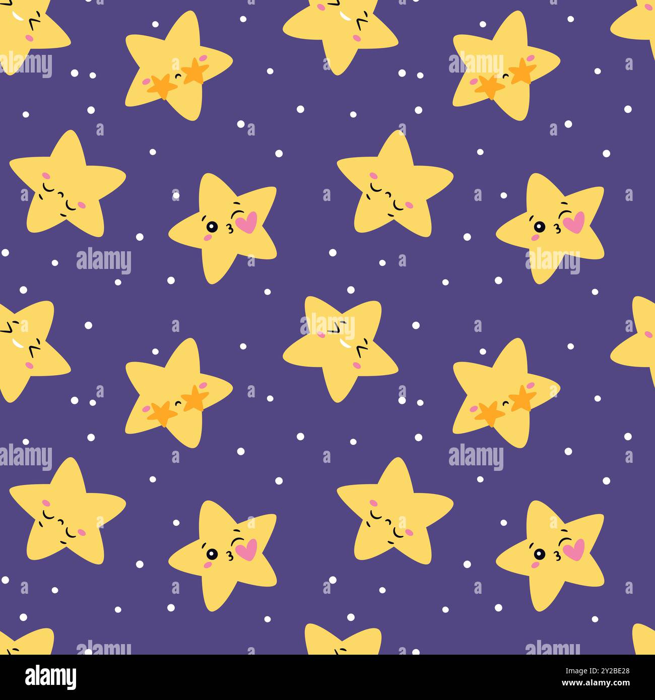 Kawaii stars seamless pattern. Repeated starry print. Smiling cartoon ...