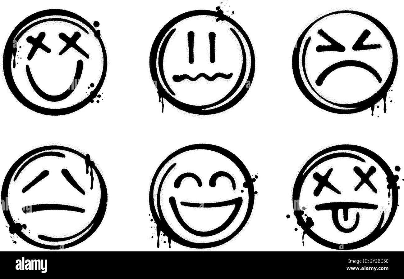 Set of graffiti spray paint emojis. Grunge and dirty emoticon design ...
