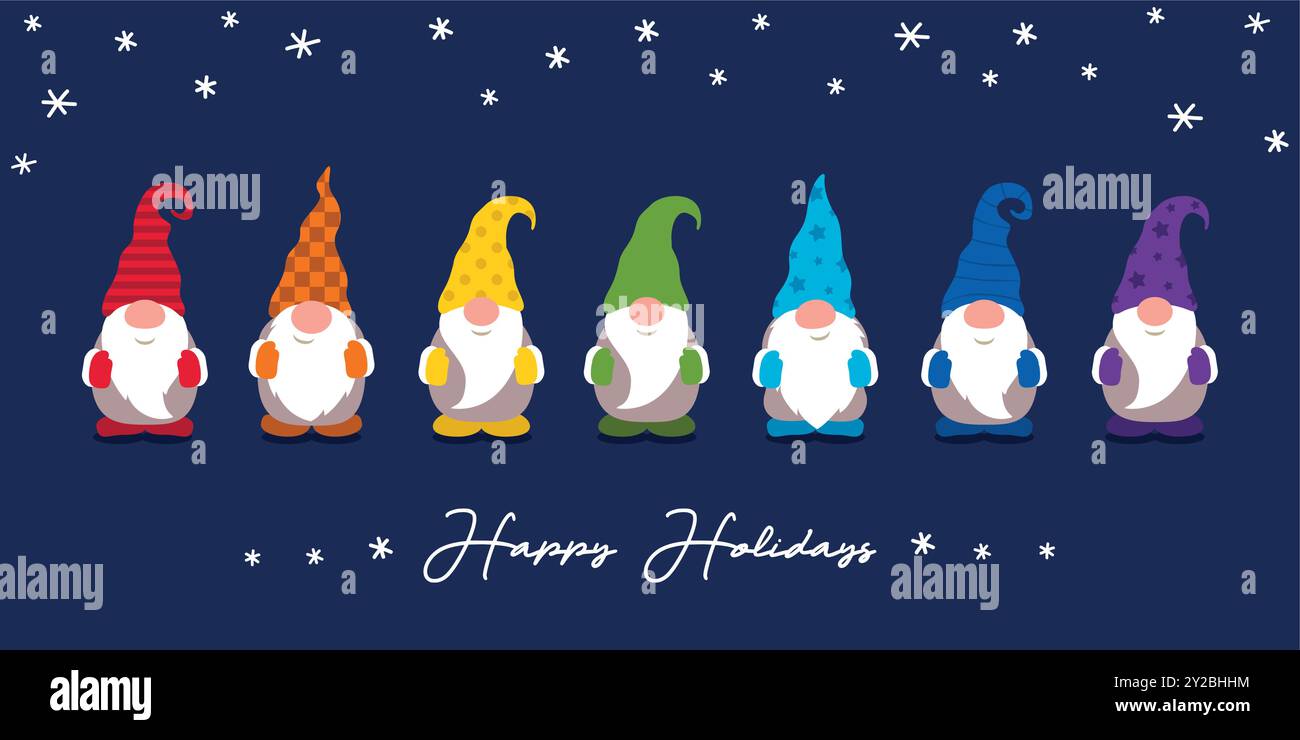 christmas greeting card with cute christmas dwarf in winter vector ...