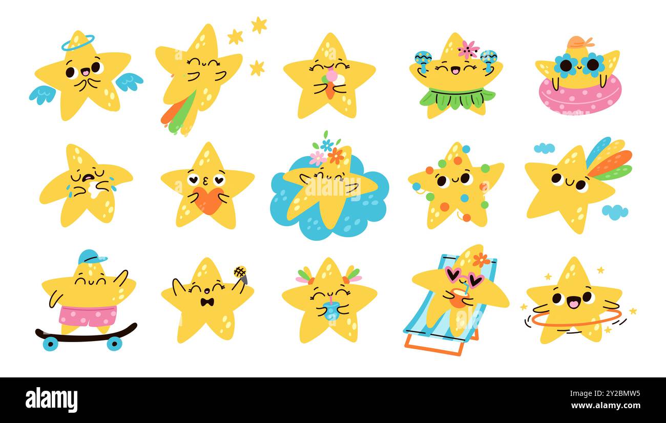 Cartoon cute stars. Funny characters. Different situations and poses ...