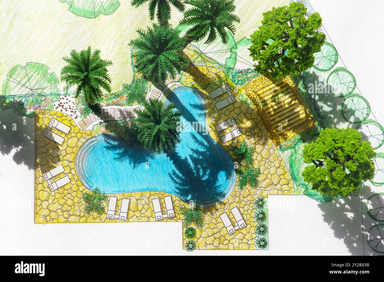 Backyard garden design plan for villa Stock Photo - Alamy
