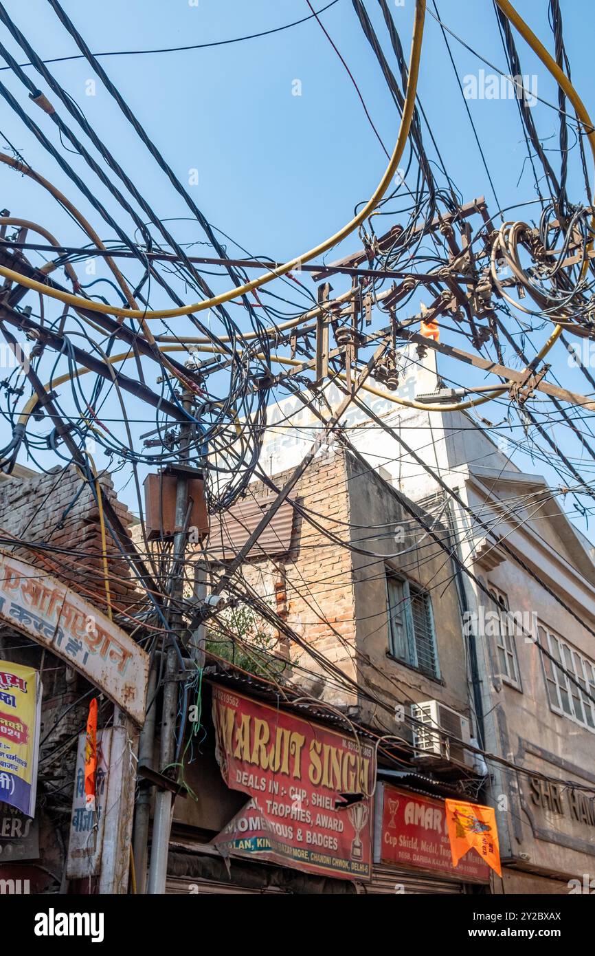 New Delhi, India - February 9, 2024: typical electric cable connection ...