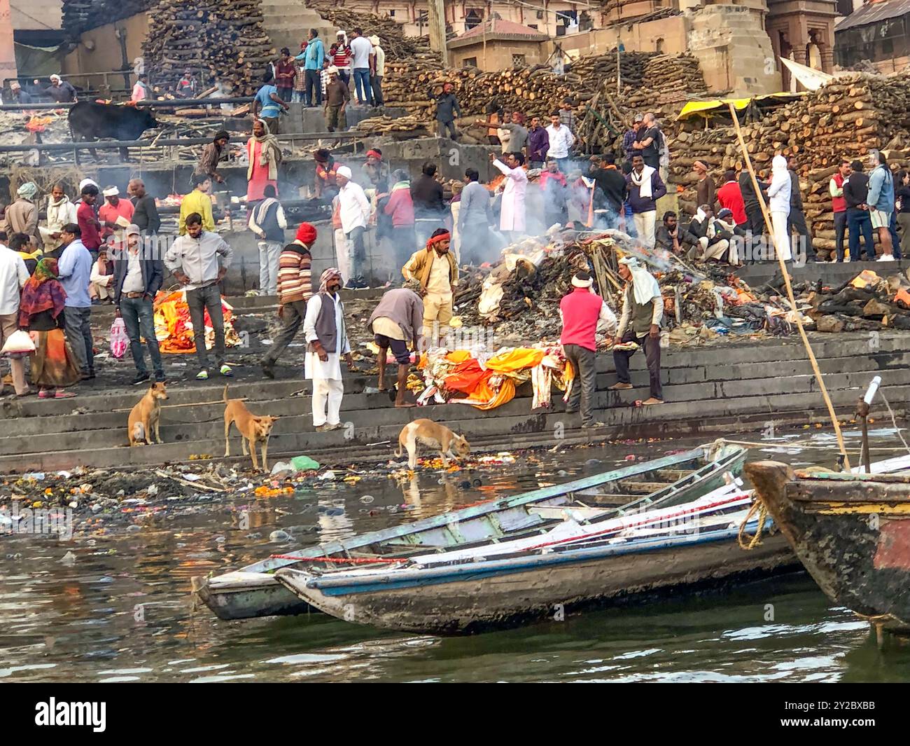 Varanasi, India - February 24, 2024: people prepare a dead person ...