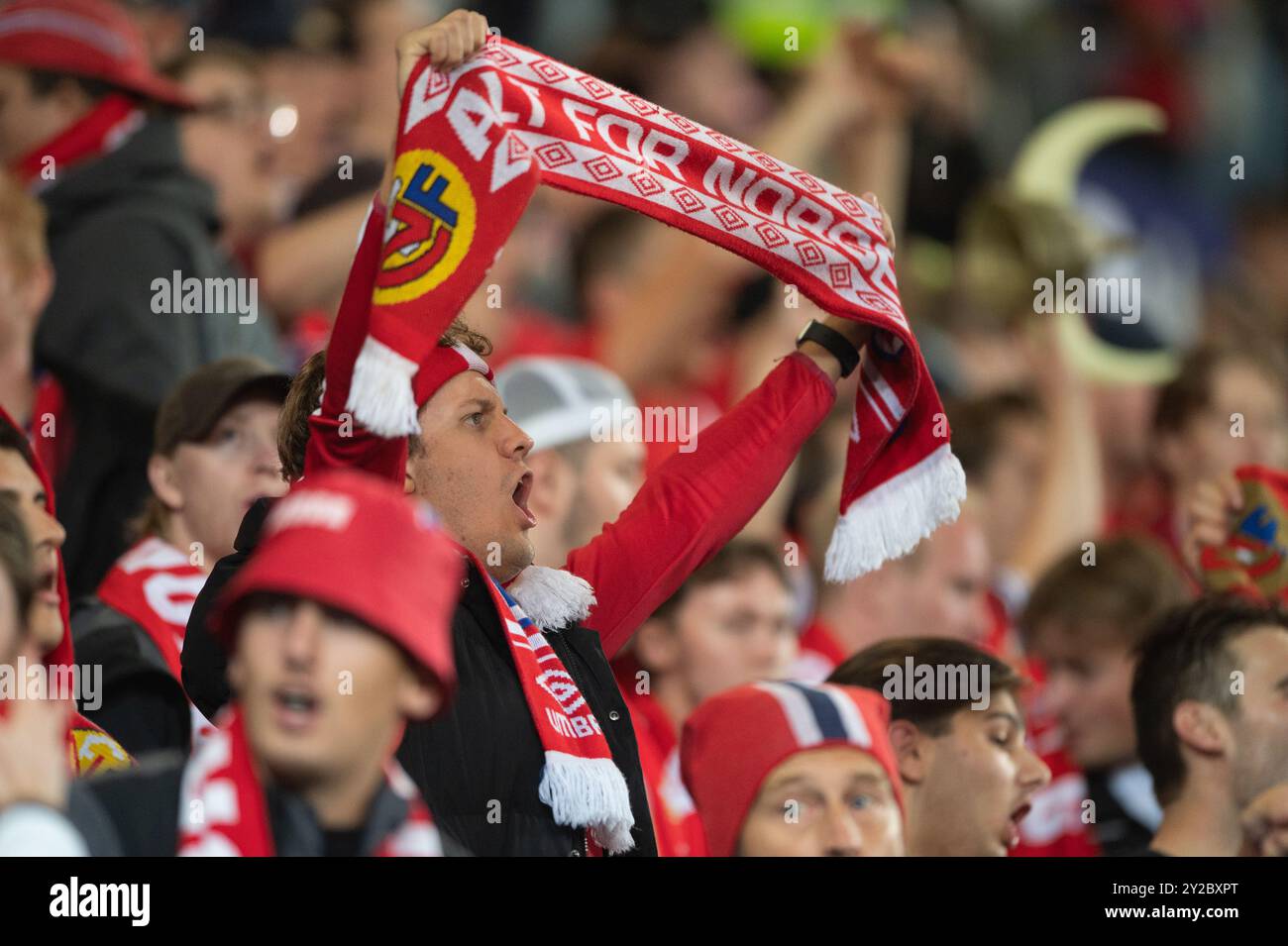 Oslo, Norway. 09th, September 2024. Football fans of Norway seen on the ...