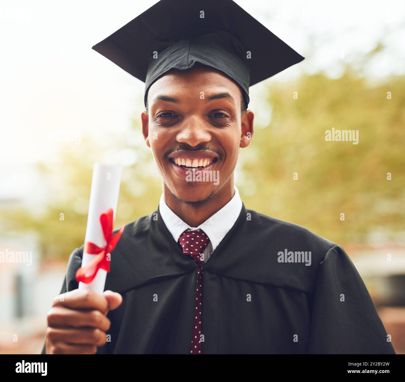 Happy black man, portrait and student with certificate for ...