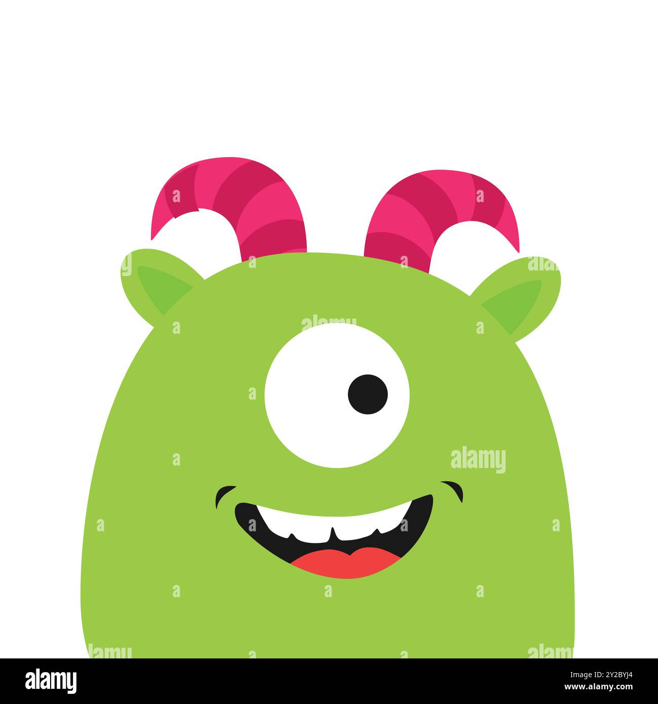 Cute monster face head. Happy Halloween. Kawaii funny green baby ...