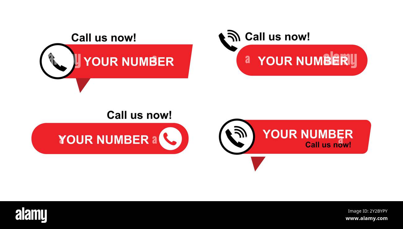 Contact details. Call us now icon set for business purpose. Red and ...