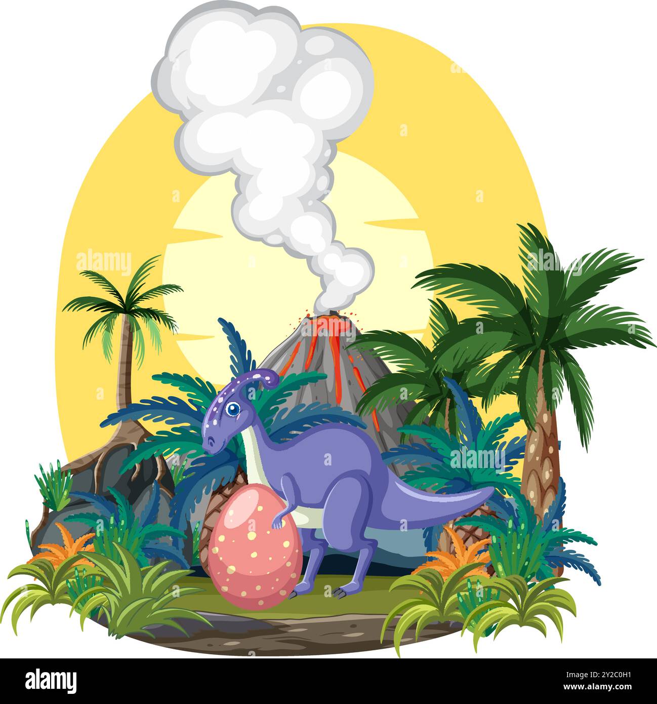 Dinosaur with egg near erupting volcano Stock Vector Image & Art - Alamy
