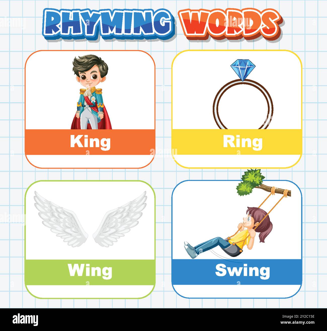 Educational rhyming words with colorful illustrations Stock Vector ...
