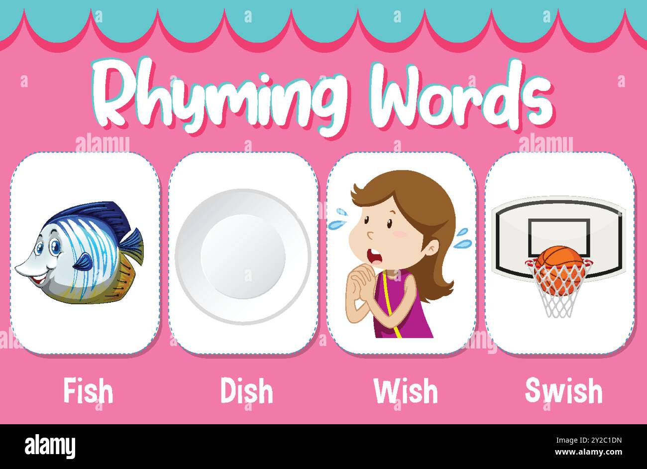 Fish, dish, wish, and swish rhyming words Stock Vector Image & Art - Alamy