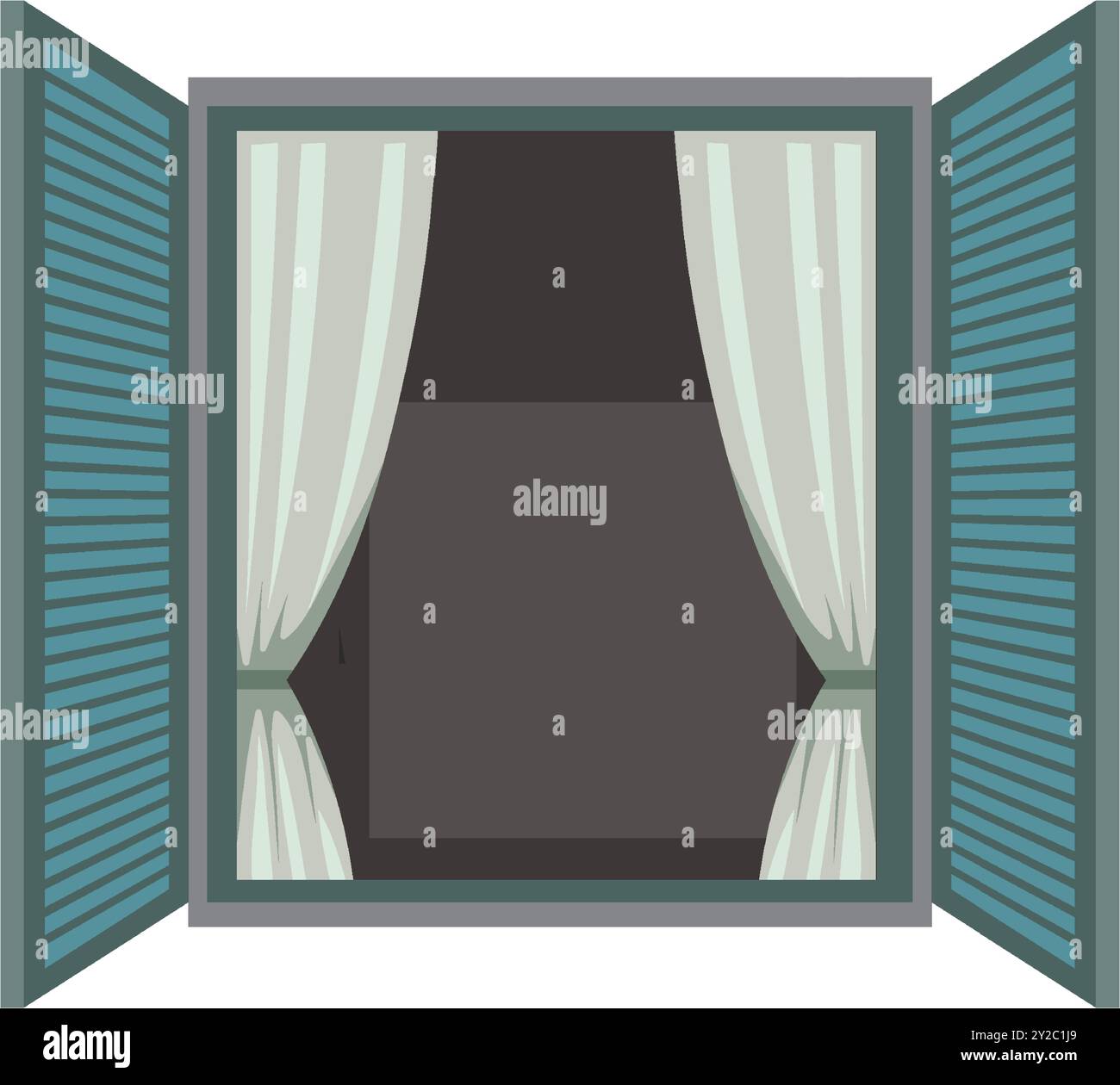 Illustration of an open window with curtains Stock Vector Image & Art ...