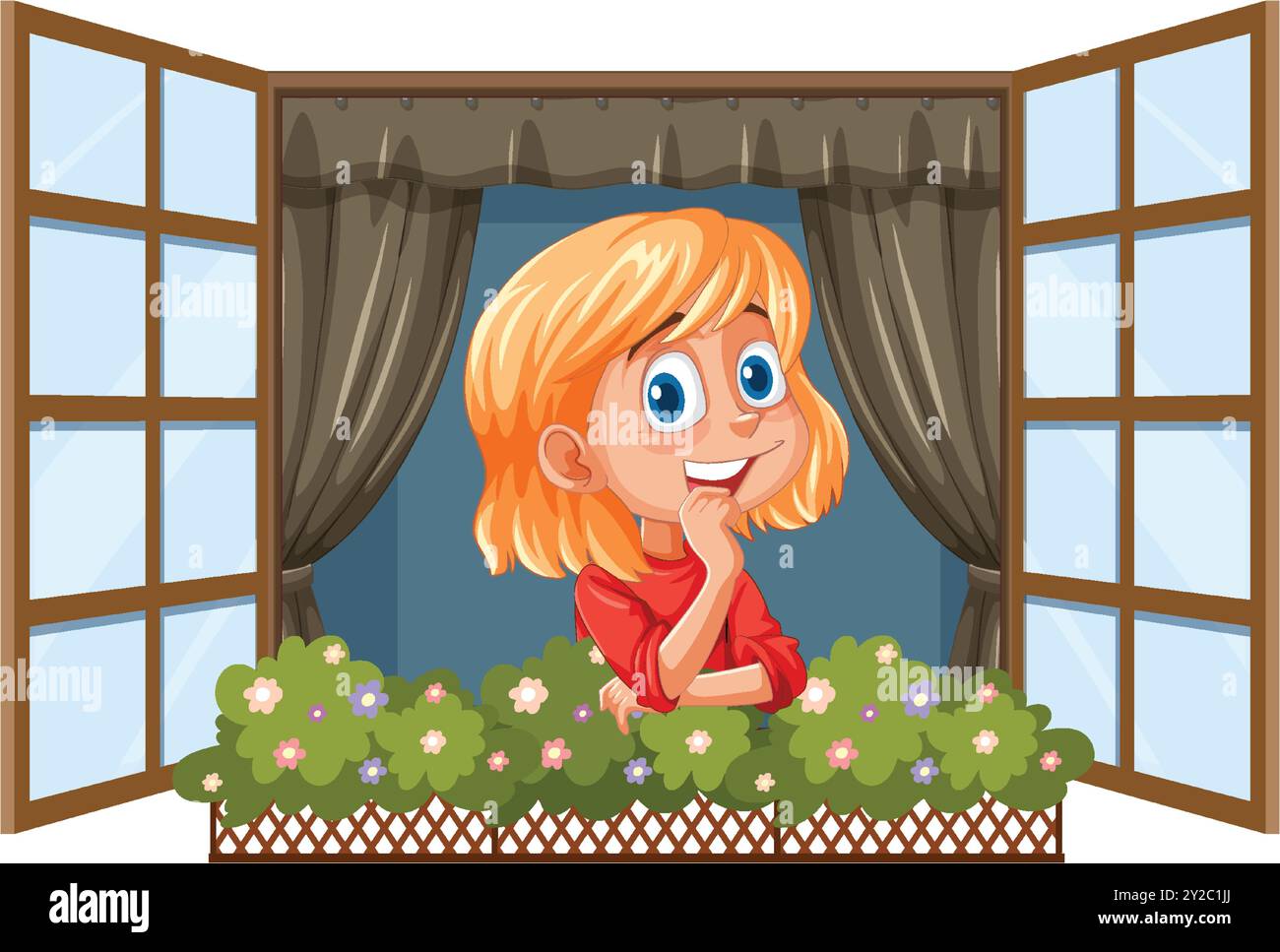 Girl looking out window Stock Vector Images - Alamy