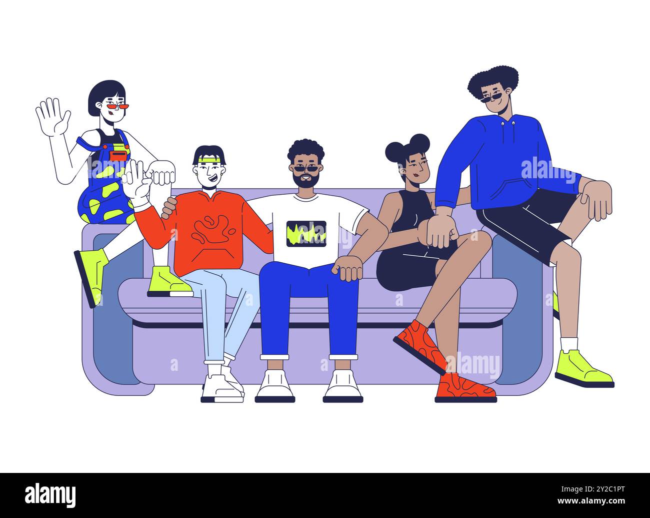 Best friends group sitting on couch 2D cartoon characters Stock Vector ...