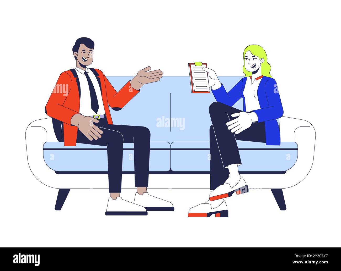 Female interviewer conducting interview job candidate 2D cartoon ...