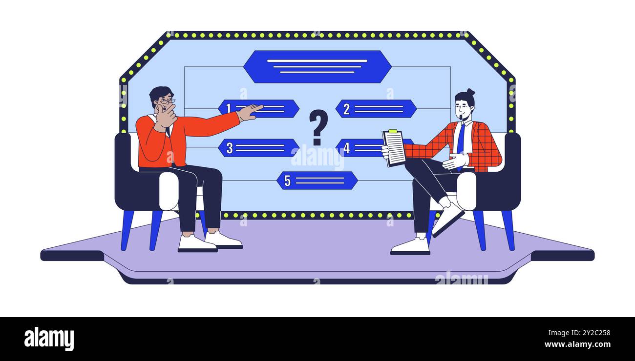 Television game show studio with host and contestant 2D cartoon ...
