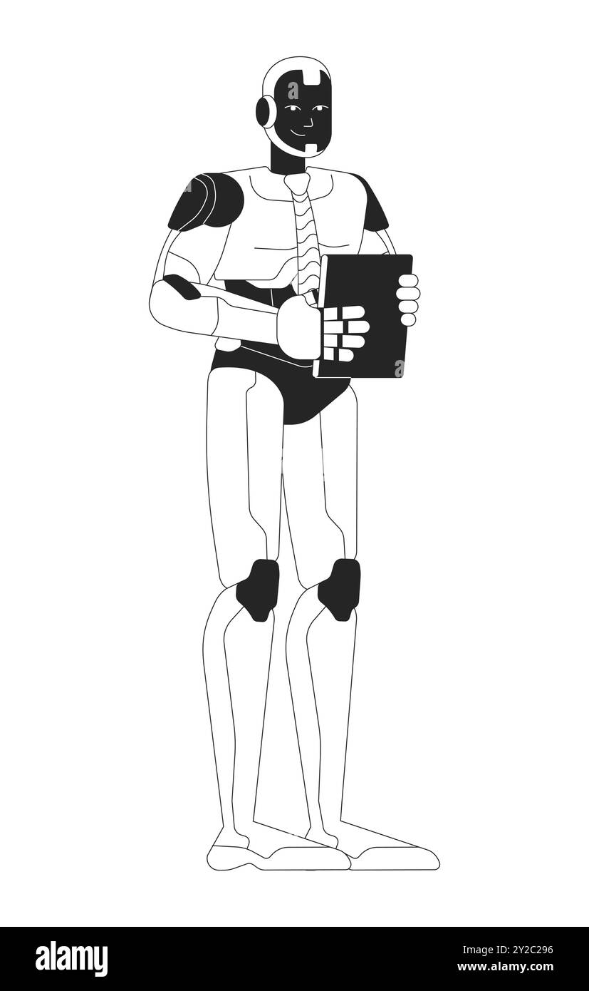 Robot office worker black and white line illustration Stock Vector ...