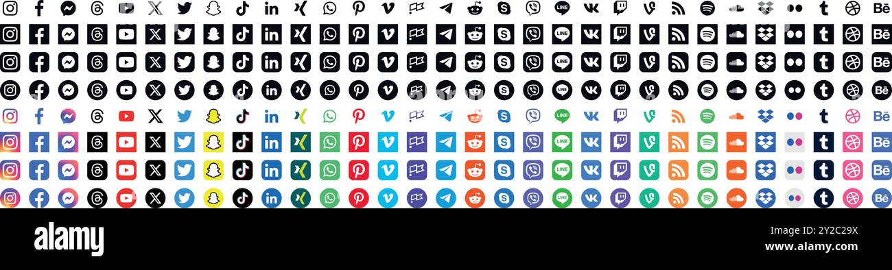 Set of social media contact icons. Collection of social network vector ...