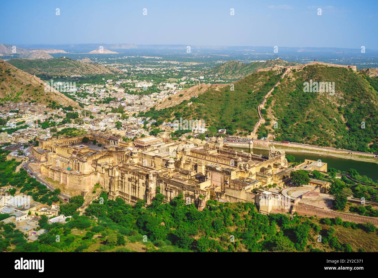 view over Amer fort from Jaigarh Fort in Jaipur, the capital of ...