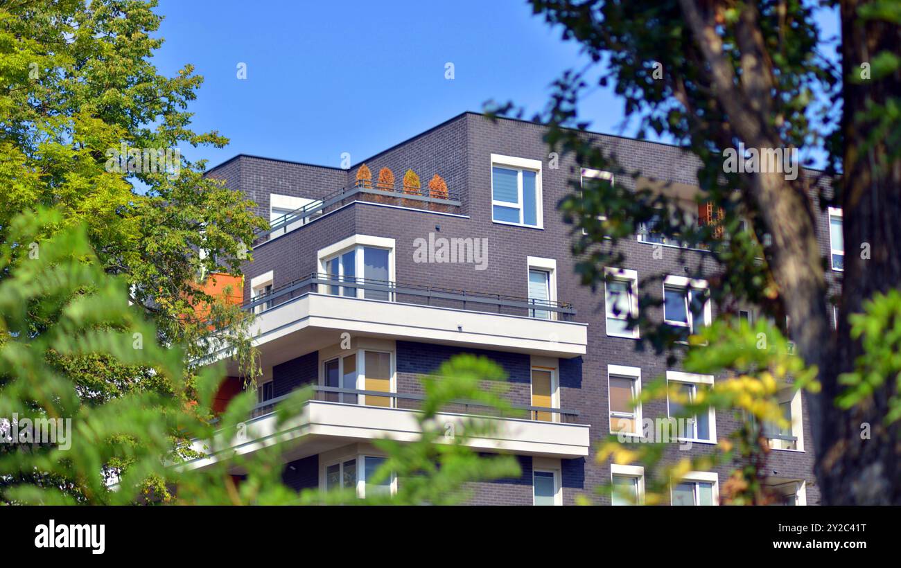 Eco apartment building saving energy and fresh air concept. European ...