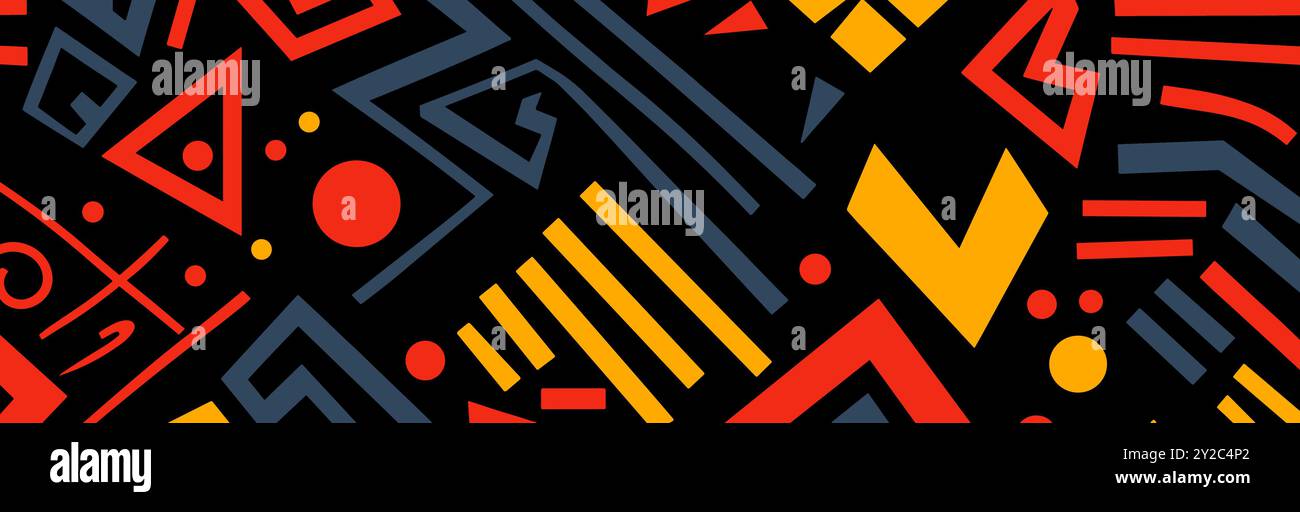 Abstract banner featuring naive doodle colorful geometric shapes in ...