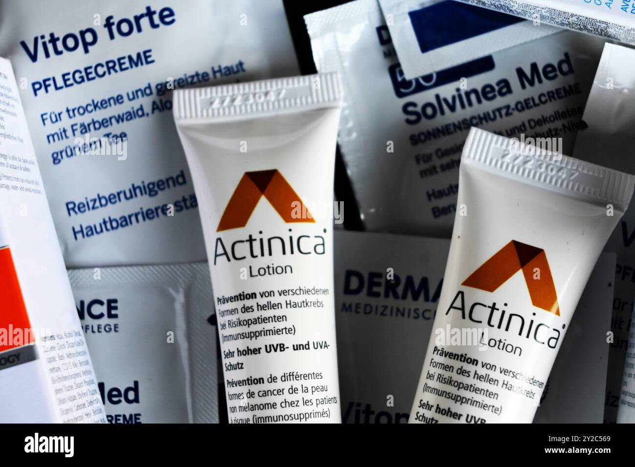 Actinica Lotion, Creme zur Behandlung von aktinischer Keratose. Die ...