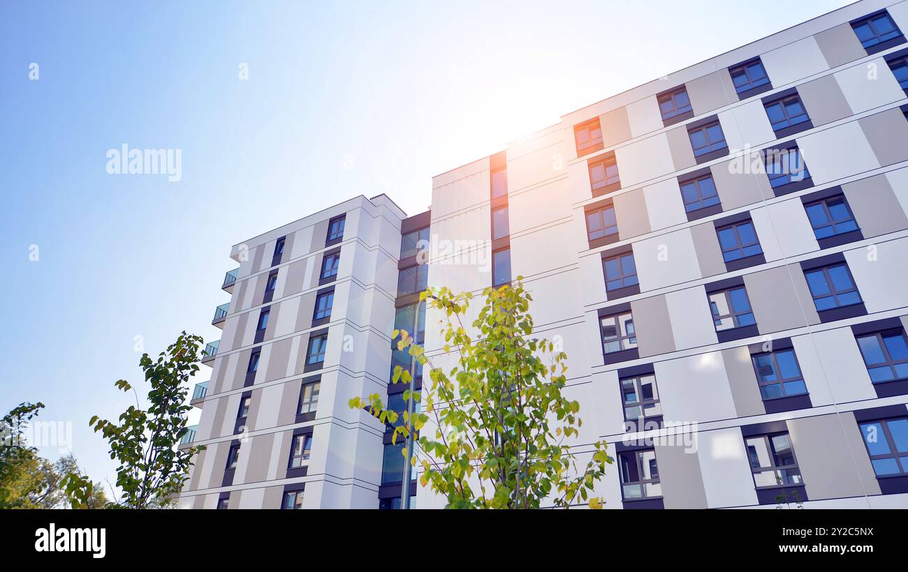 Eco apartment building saving energy and fresh air concept. European ...