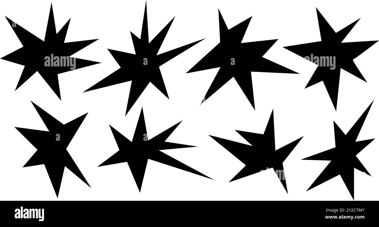 Irregular spikey stars shapes. Set trendy Black cutout paper elements ...
