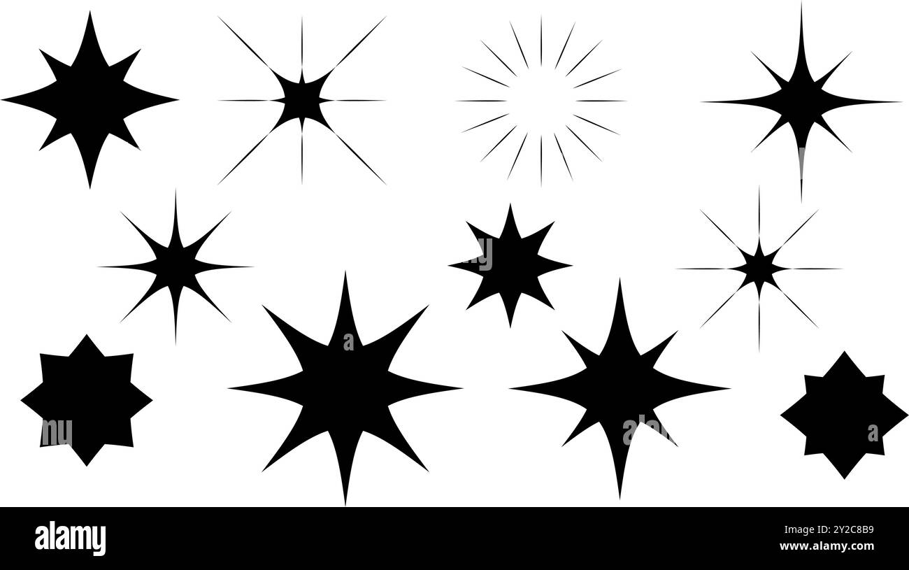Y2k stars, sparks, sparkles set. Collection of shining blinking twinkle ...