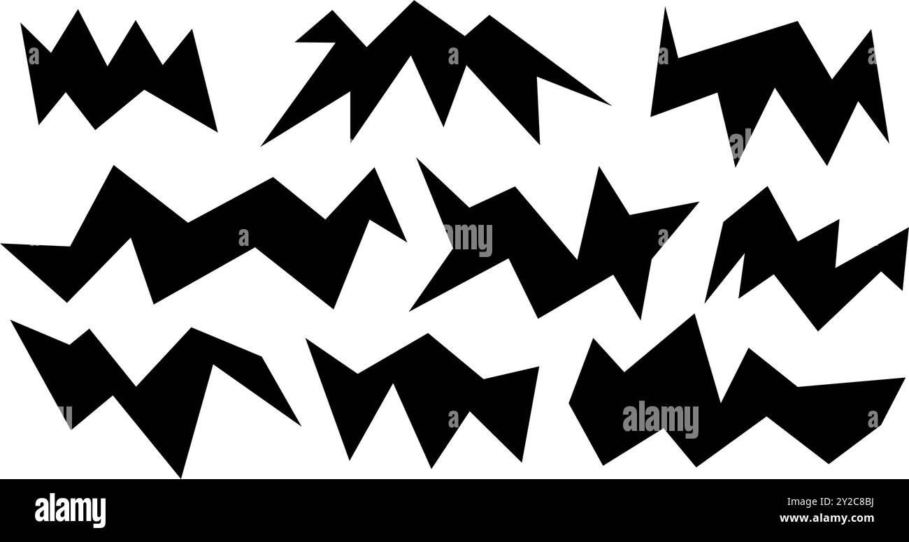 Irregular spikey hand drawn chevron shapes. Set trendy Black cutout ...