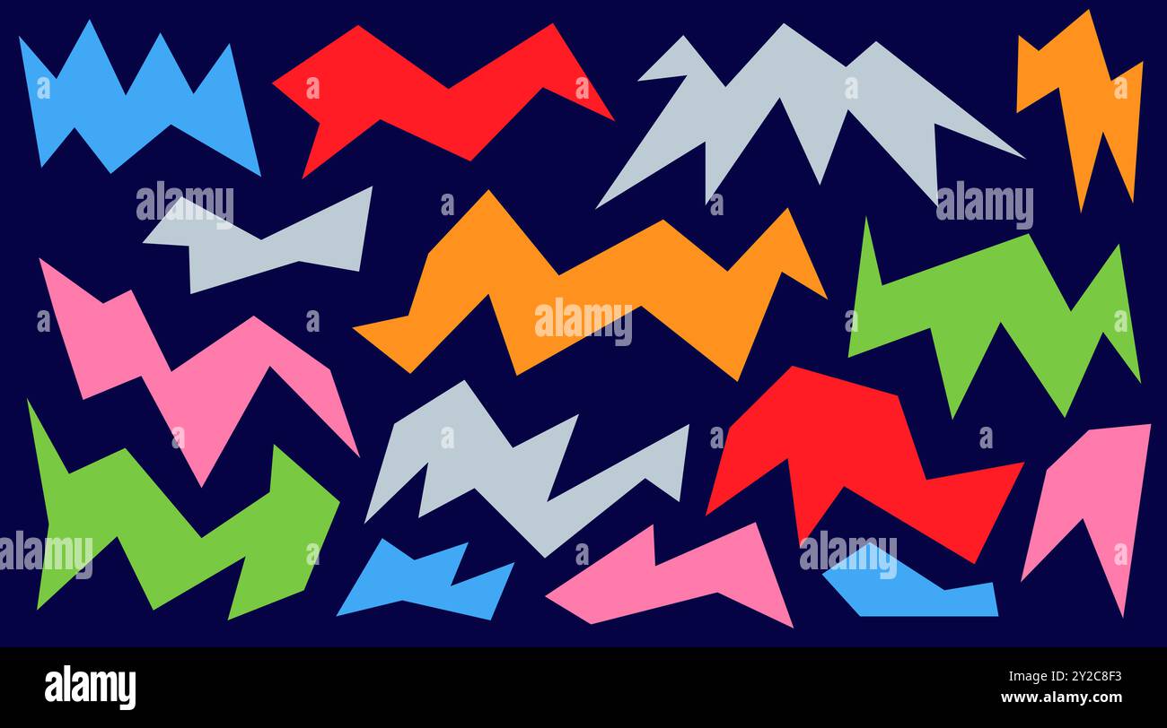 Irregular spikey hand drawn chevron shapes. Set trendy Black cutout ...