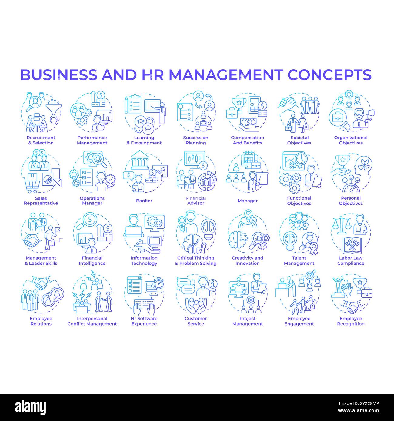 Business and HR management blue gradient concept icons Stock Vector Image & Art - Alamy